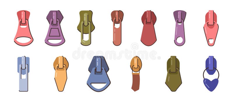 Zippers for Clothes, Pullers for Garment Stock Vector - Illustration of ...