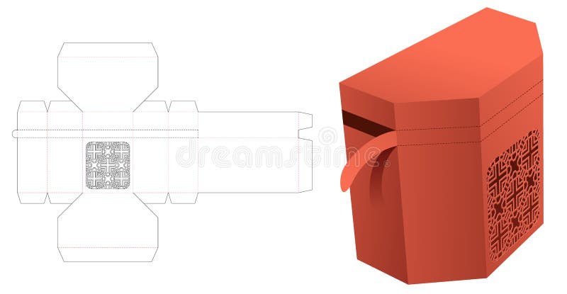 Zipping Chest Shaped Box with Stenciled Pattern Die Cut Template and 3D ...