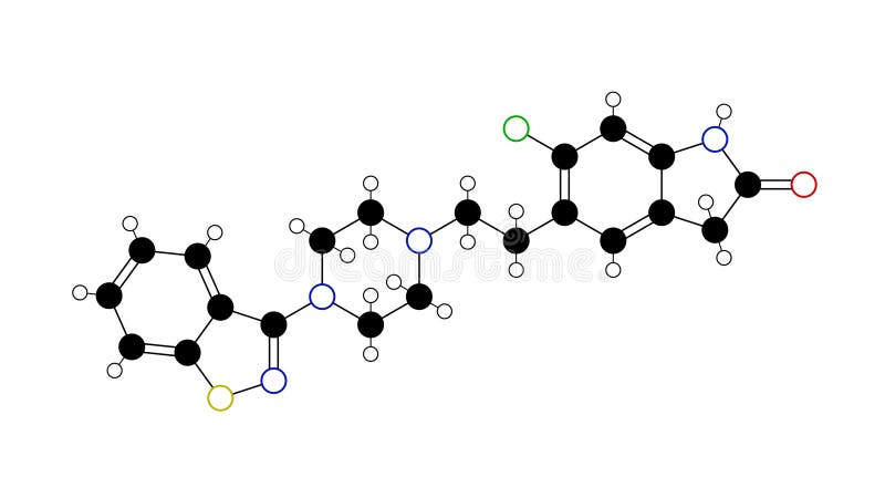 Ziprasidone Molecule, Structural Chemical Formula, Ball-and-stick Model ...