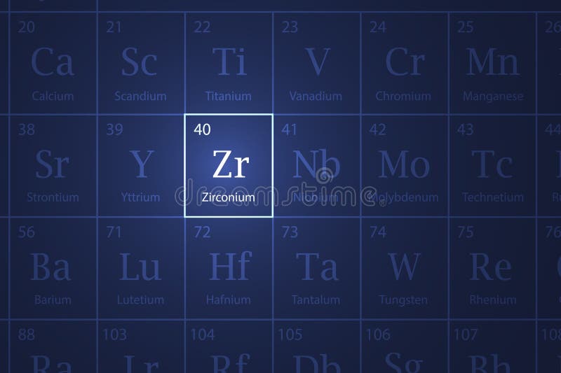 Zirconium Element Glowing in a Dark Periodic Table Stock Illustration ...