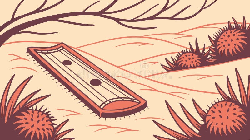 Zither Musical Instrument in a Stylized Desert Landscape, Vector Design ...