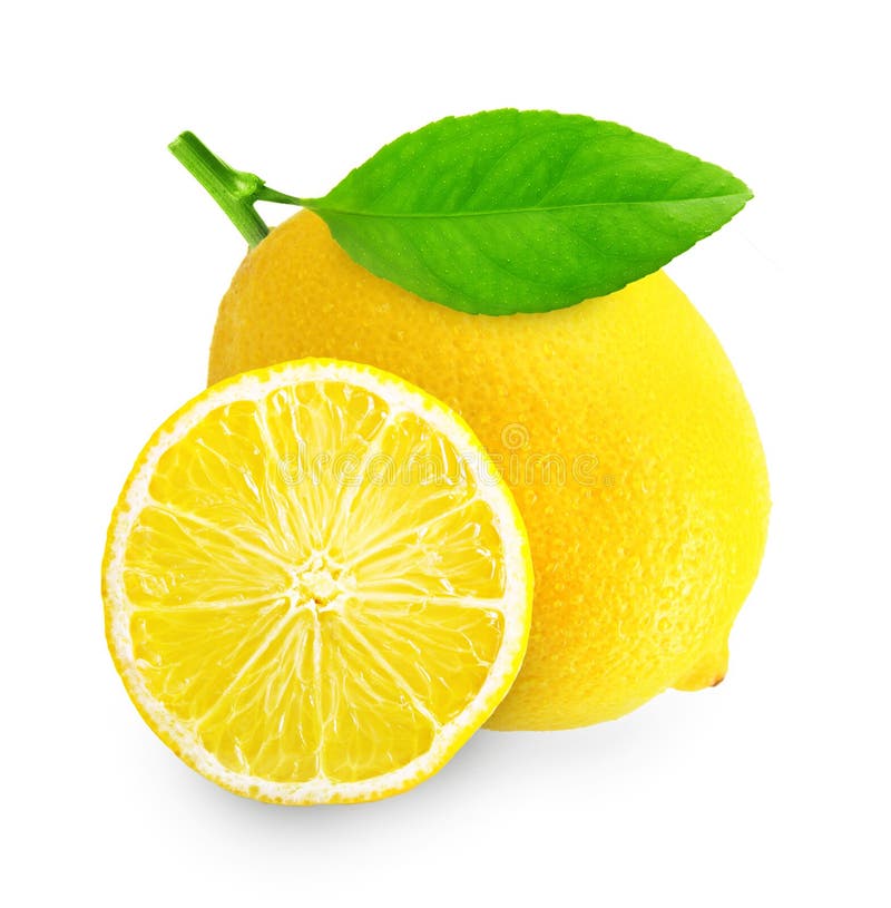 Zitrone mit grünem Blatt stockbild. Bild von schnitt - 32920633