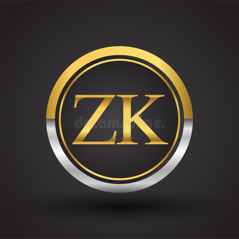 Zk Letter Logo In A Circle Gold And Silver Colored Vector Design