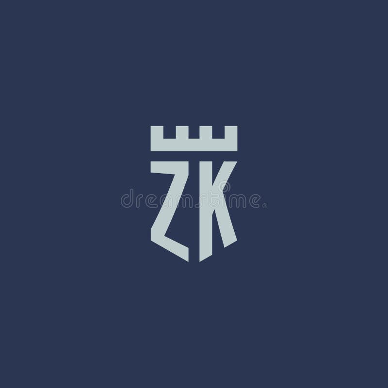 ZK Logo Monogram with Fortress Castle and Shield Style Design Stock ...