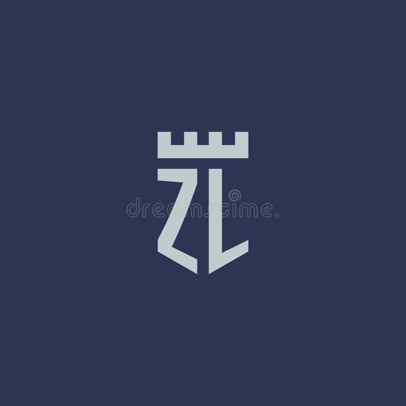 ZL Logo Monogram with Fortress Castle and Shield Style Design Stock ...