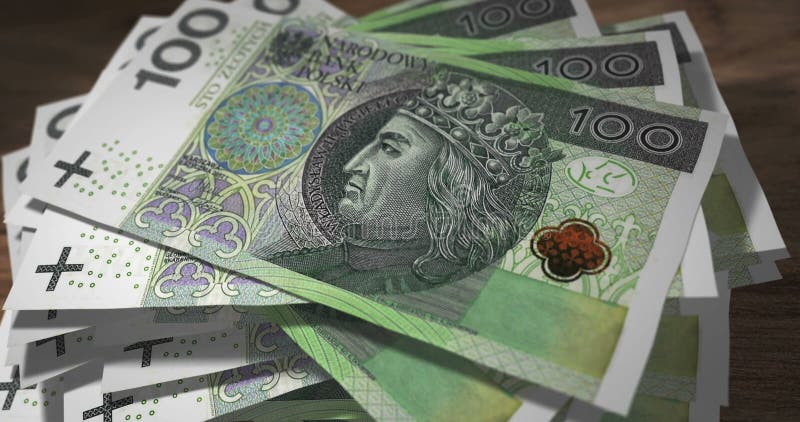 Poland Zloty 100 Money Banknotes Falling on the Table Stock Footage ...