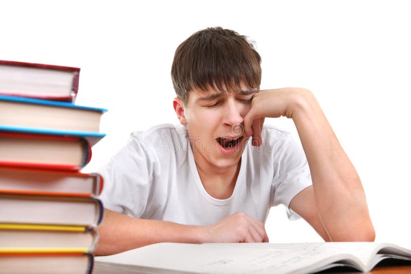 Zmęczony uczeń Ziewa zdjęcie stock. Obraz złożonej z kaukaski - 36222376