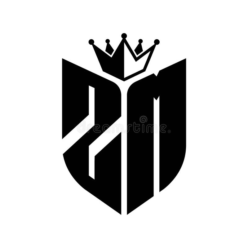 ZM Letter Monogram with Shield Shape with Crown Black and White Color ...