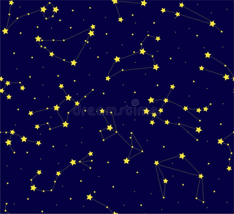 Seamless Pattern with Zodiac Constellations. Vector Zodiac Signs Stock ...
