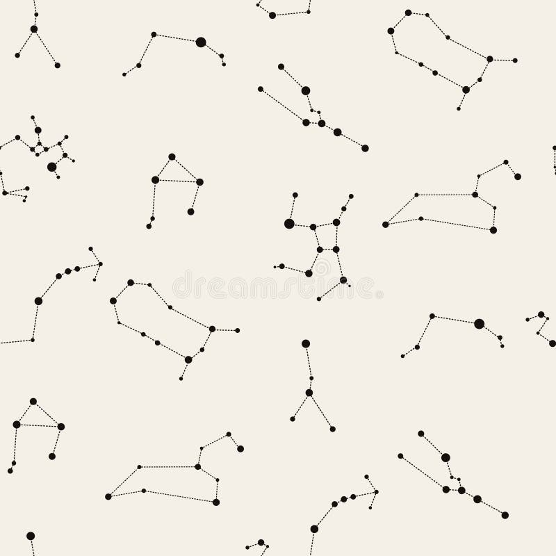 Zodiac Constellation Lines Interconnecting through Minimalist Dots, Mapping Celestial Seamless ...