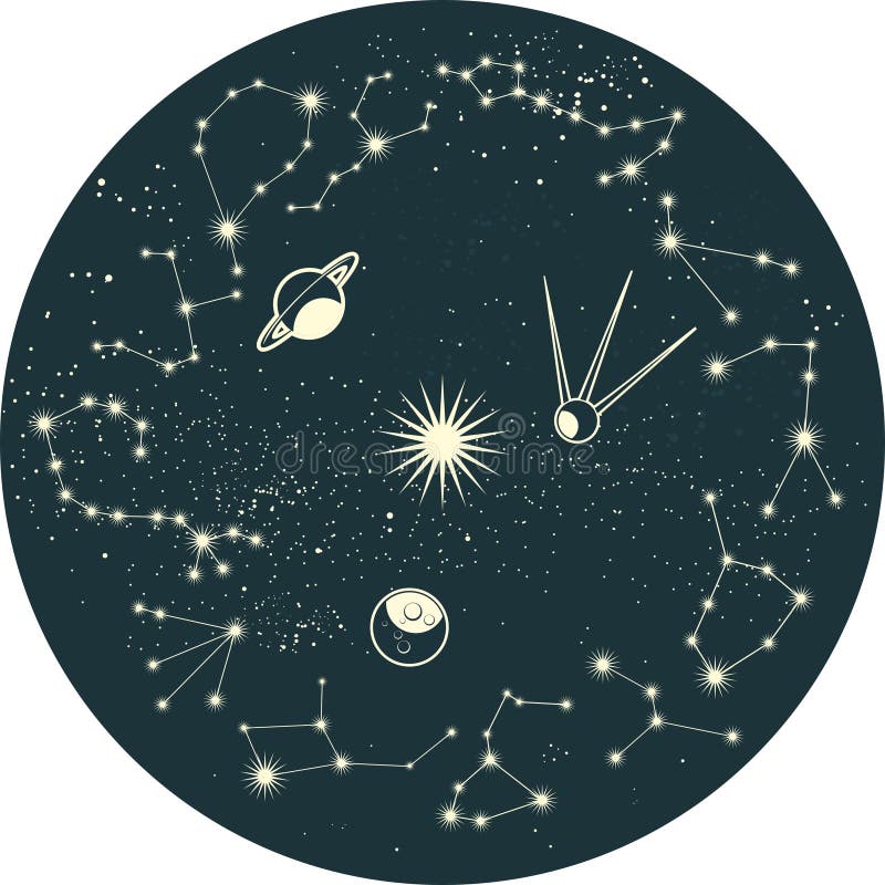 Zodiac Constellation with Planets in Vector Stock Vector - Illustration ...
