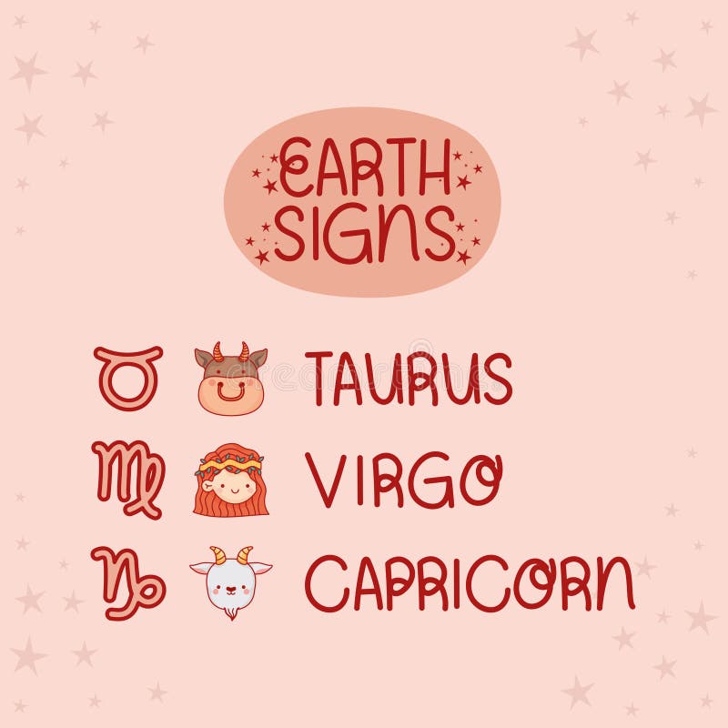 Zodiac Earth Signs. Taurus, Virgo, Capricorn. Stock Vector ...