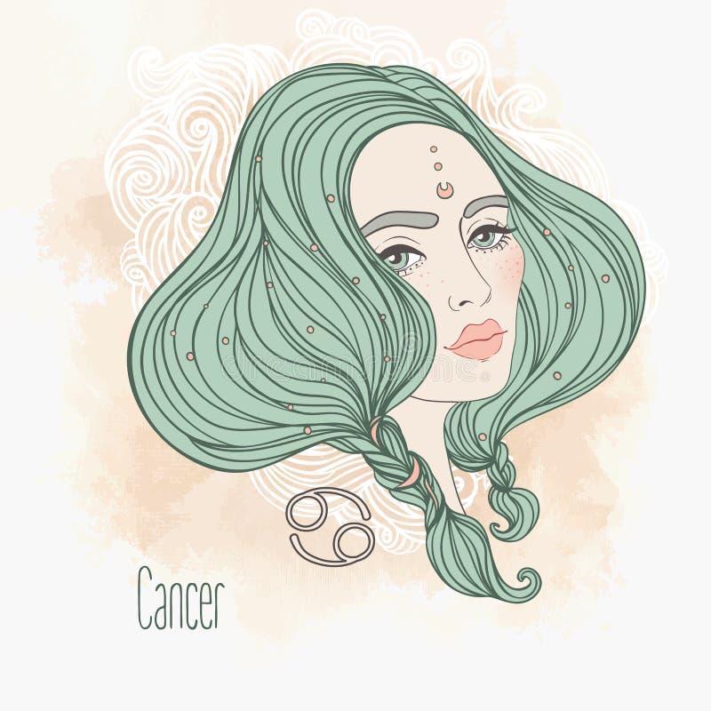 Illustration Of Cancer Zodiac Sign As A Beautiful Girl Stock