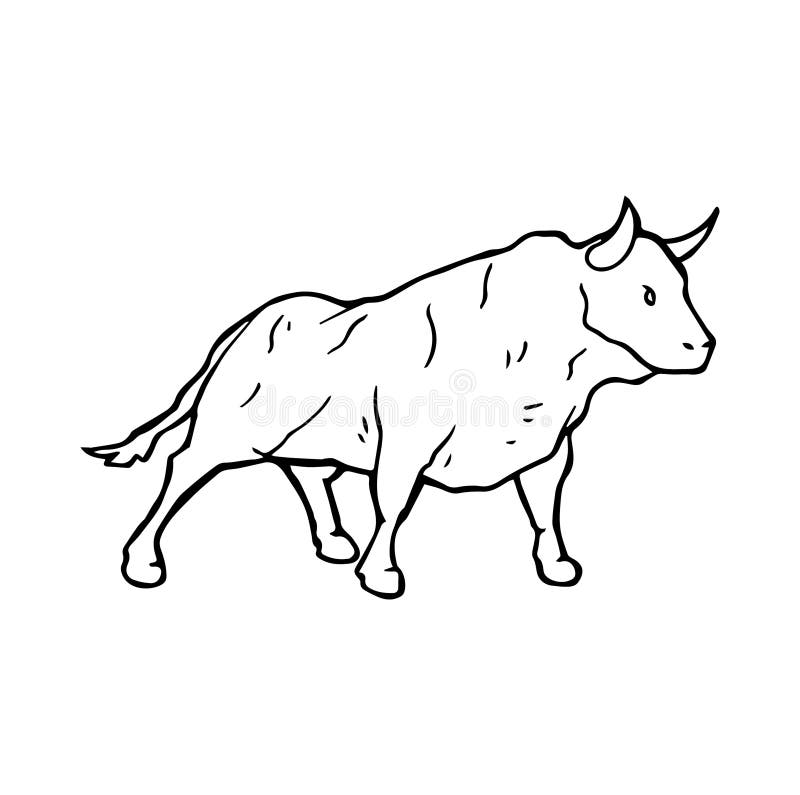 Bull With Big Horns Standing And Looking Forward. Strong Animal Logo ...