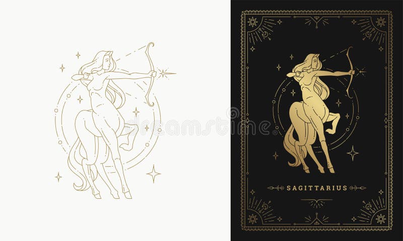 Zodiac Sagittarius Horoscope Sign Line Art Silhouette Design Vector