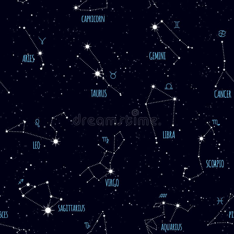 Zodiac Seamless Pattern, Space, Star Constellations, Horoscope Symbols ...