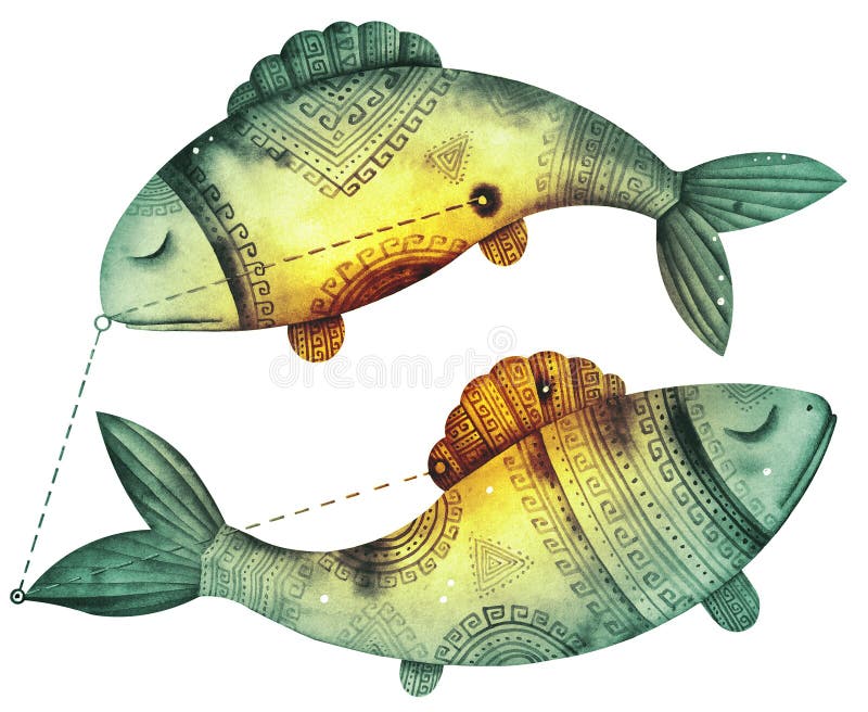 Original Zodiac Symbol of Pisces. Stock Illustration - Illustration of ...