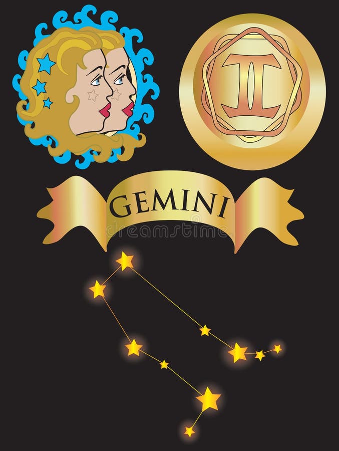 Zodiac sign Gemini stock vector. Illustration of cosmos - 6757224