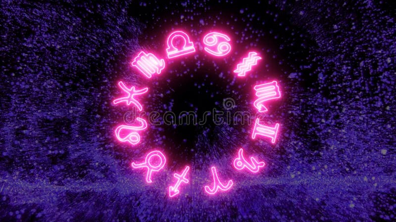 Zodiac Sign Slow Rotate and Abstract Dark Violet Million Particles ...