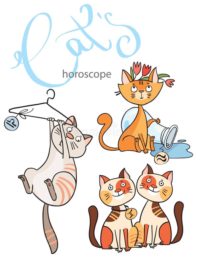 Zodiac Signs in Cats: the Element of Air Stock Vector - Illustration of ...