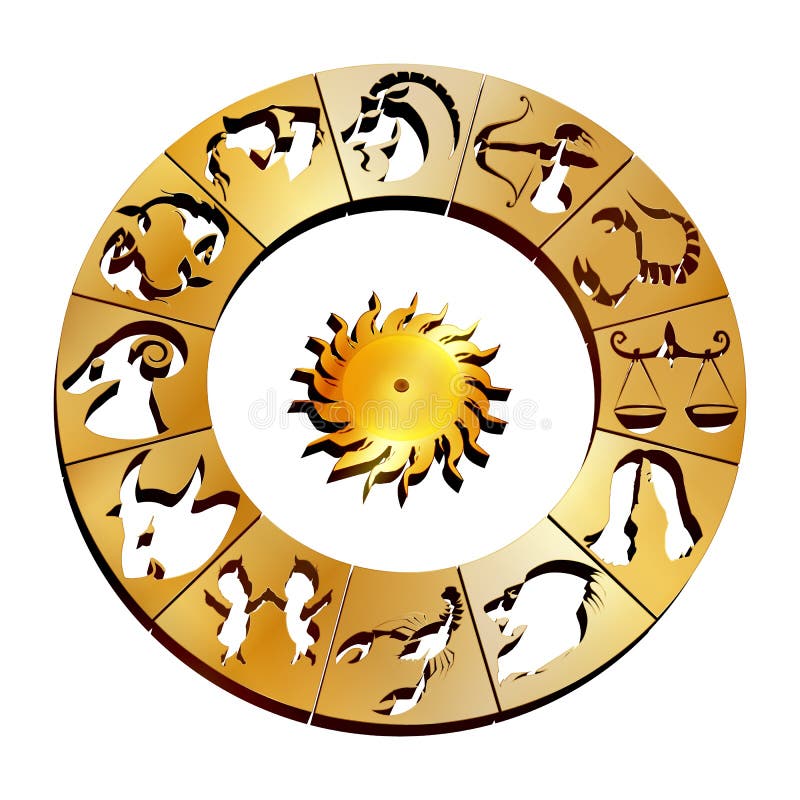 Zodiac Signs on a Gold Disk IO Stock Vector - Illustration of concepts ...