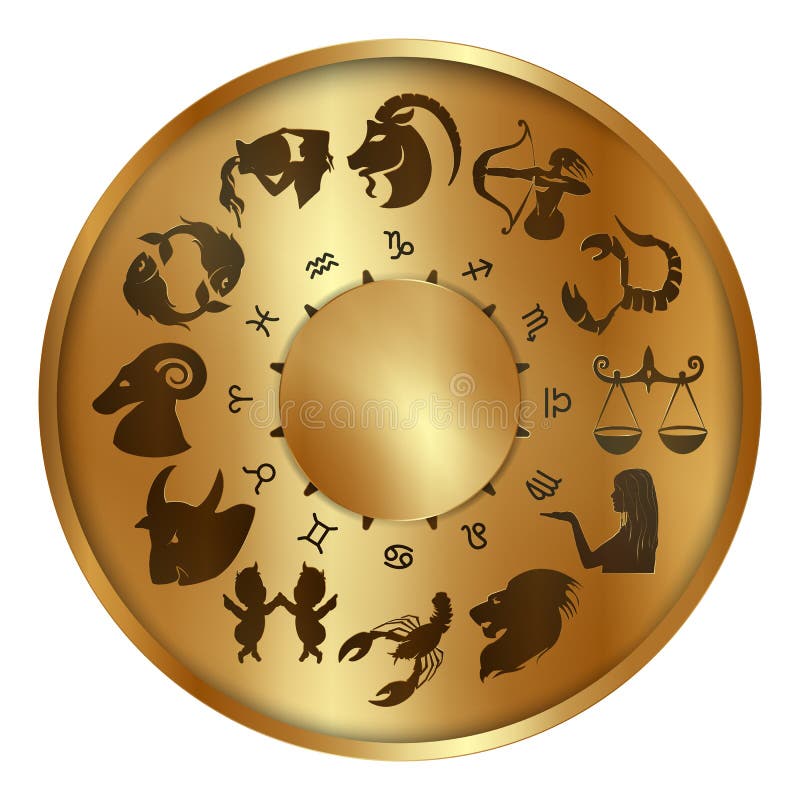 Zodiac Signs on a Gold Disk Stock Vector - Illustration of circle ...