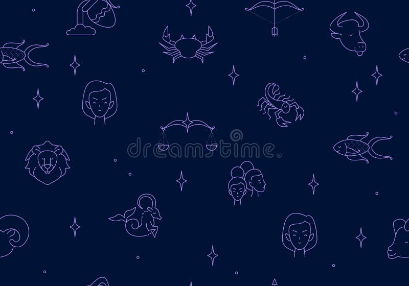 Zodiac Signs, Horoscrope Symbols, Stars in Space, Seamless Pattern ...