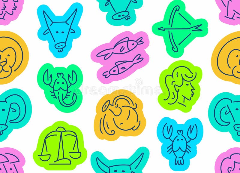 Zodiac Signs Seamless Pattern Stock Vector - Illustration of horoscope ...