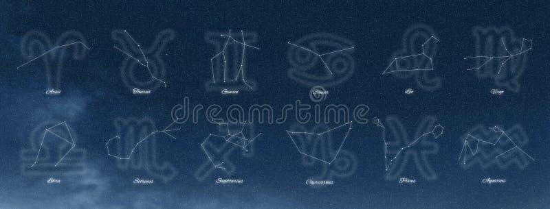 Zodiac Star Constellation, Horoscope Set Stock Illustration ...