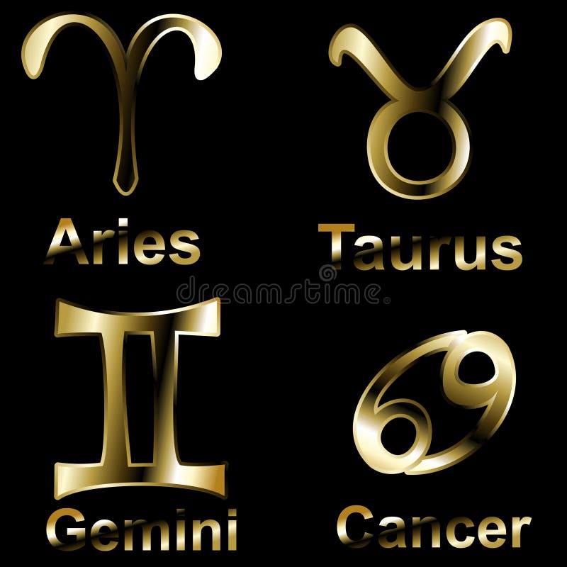 Zodiac Symbols Golden Luxury Set Collection Stock Vector - Illustration ...