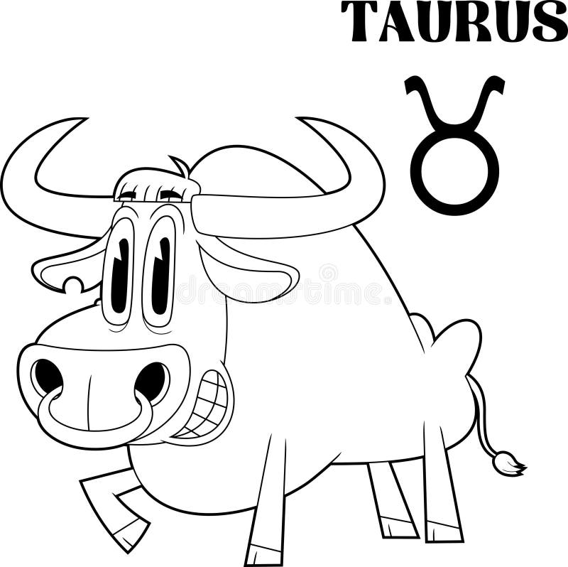 Outlined Taurus Cartoon Character Horoscope Zodiac Sign Stock Vector ...
