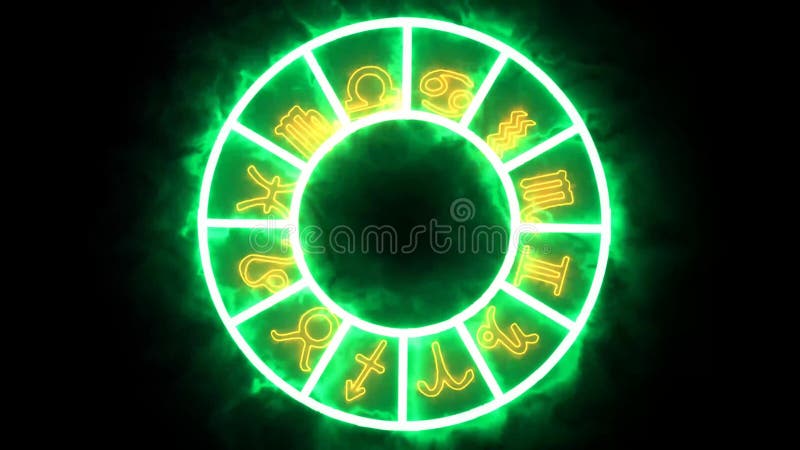 Zodiac Twelve Sign on the Green Aura Circle Rotate Stock Video - Video ...