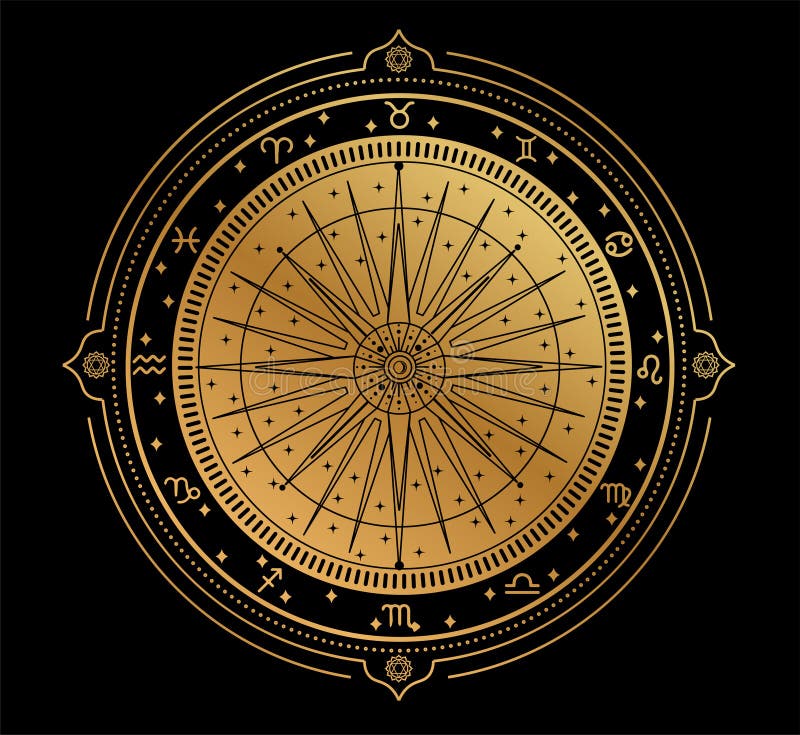 The zodiac wheel gold stock vector. Illustration of wheel - 314268763