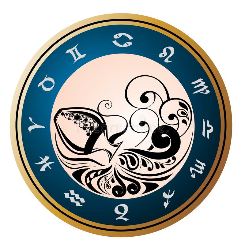 Zodiac Wheel with Sign of Aquarius Stock Vector - Illustration of earth ...