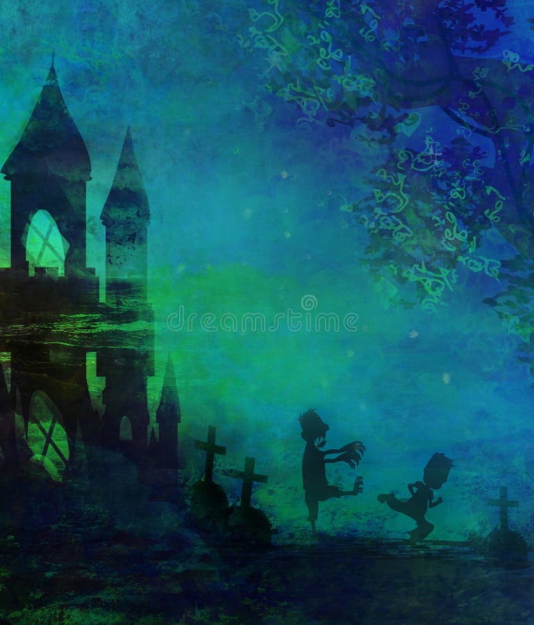Zombie attacks at night stock illustration. Illustration of cemetery ...