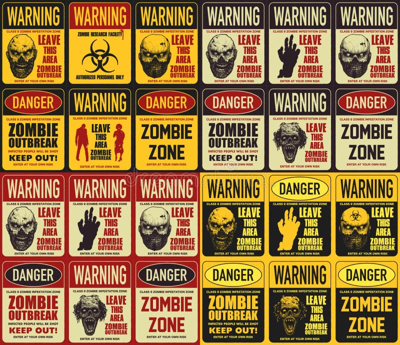 Zombie Attention Beware and Caution Sign Set. Stock Vector ...
