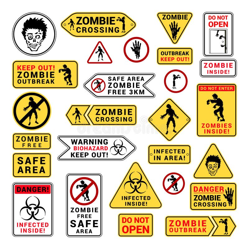 Zombie Attention Beware and Caution Sign Set Stock Vector ...