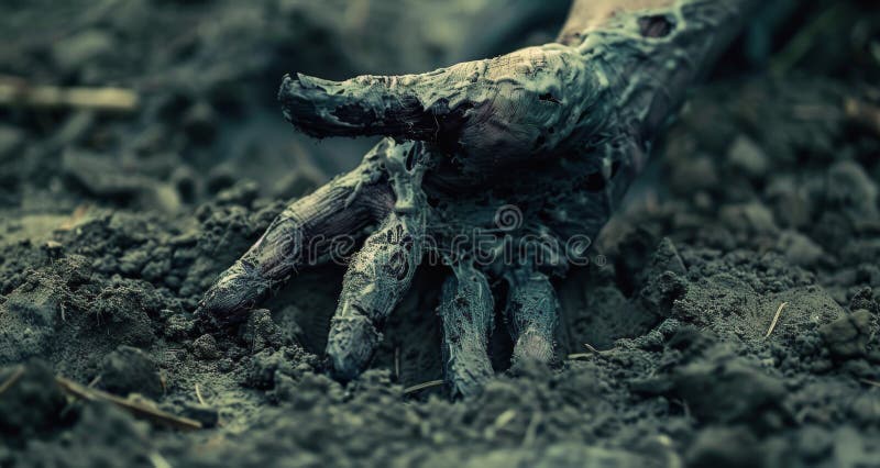 A Zombie Crawls through Mud in a Desolate Field during a Gloomy Day ...