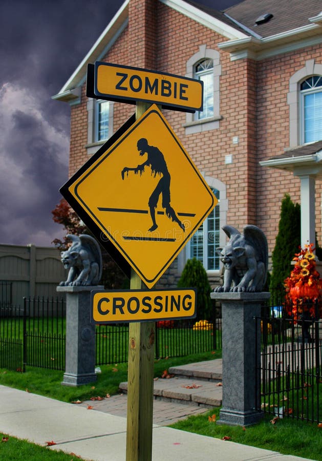 Zombie Crossing Sign for Halloween Stock Photo - Image of dark, danger ...