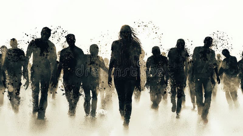 Zombie Crowd Walking on White Background Stock Illustration - Illustration of dramatic, chaos ...