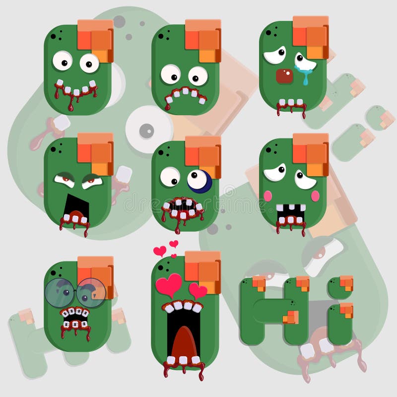 Zombie Face Stickers Vector Illustration Stock Vector - Illustration of ...