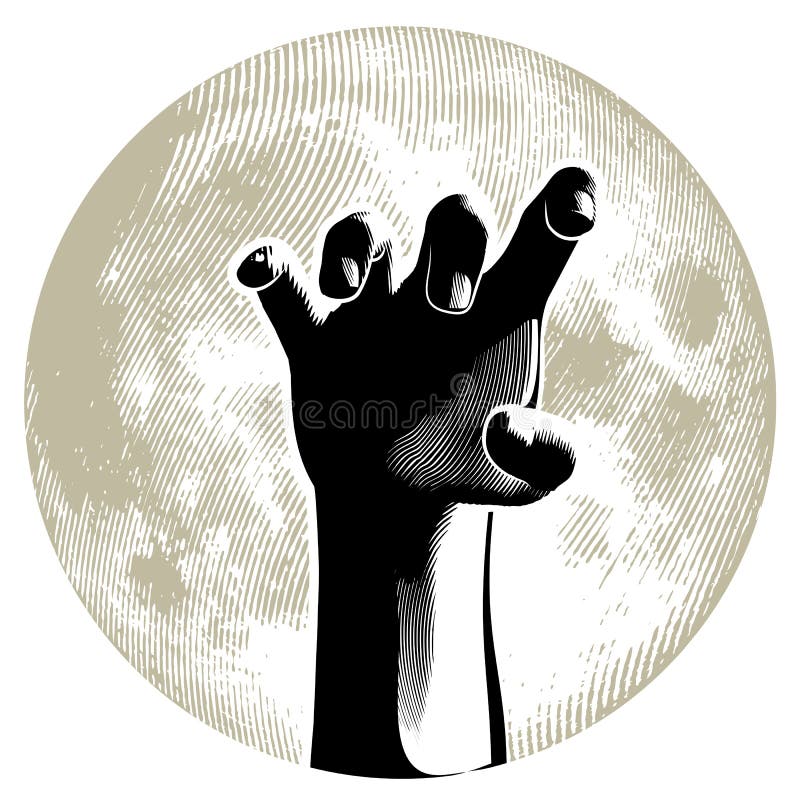 Zombie Hand on the Full Moon in Background Stock Vector - Illustration ...