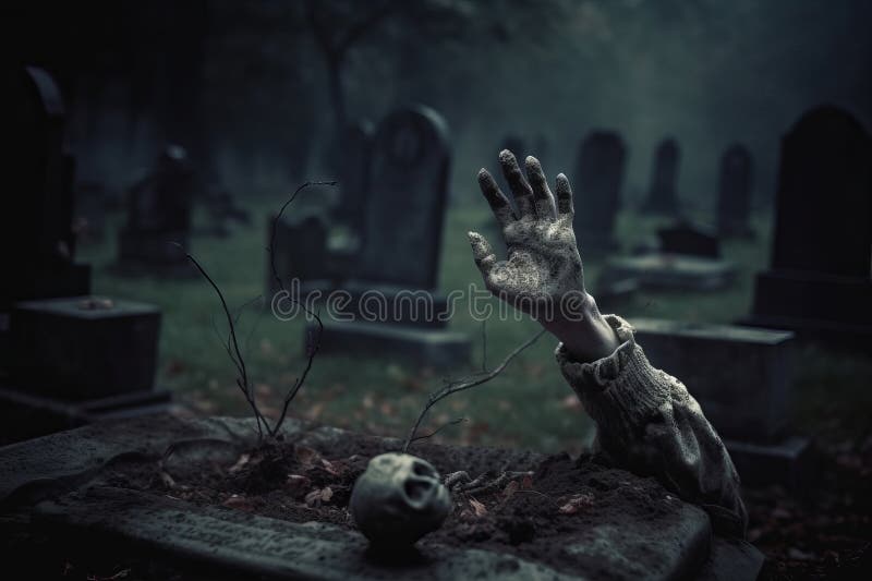 Zombie Hand Raising from Graveyard Stock Illustration - Illustration of ...