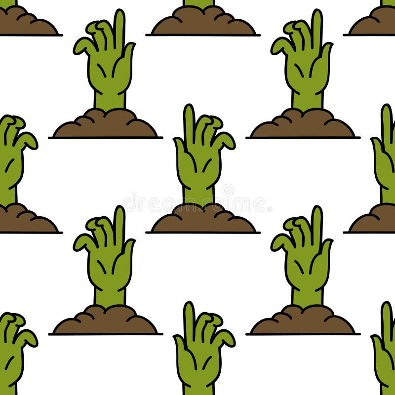 Zombie Hand Seamless Doodle Pattern, Vector Illustration Stock ...