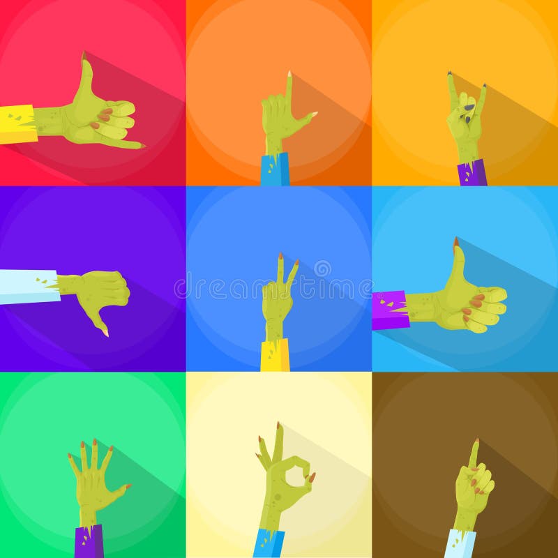 Zombie Hand Show Finger Gesture Set Collection Stock Vector ...