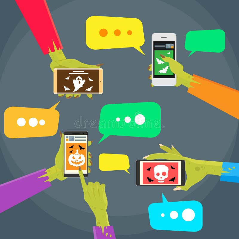 Zombie Hands Mobile Cell Smart Phone Call Flat Stock Vector ...