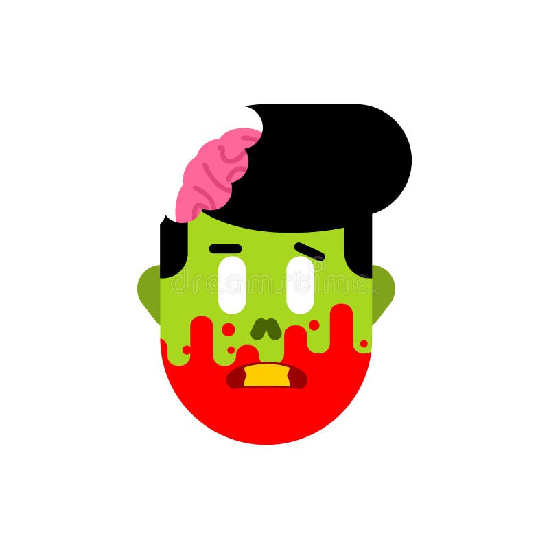 Zombie Head Pixel Art. Face of Green Dead and Brains Inside Skull 8bit ...