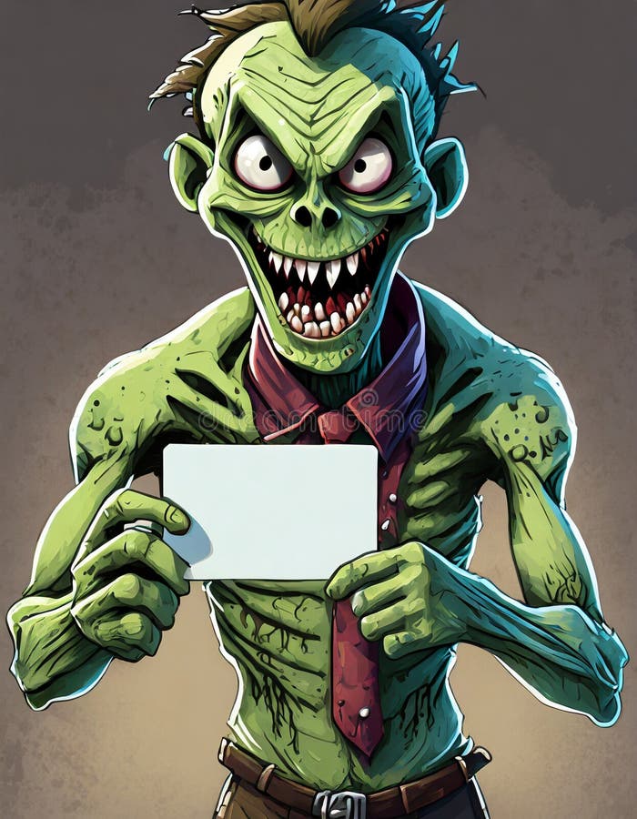 Zombie Holding Blank Business Card Stock Illustration - Illustration of ...