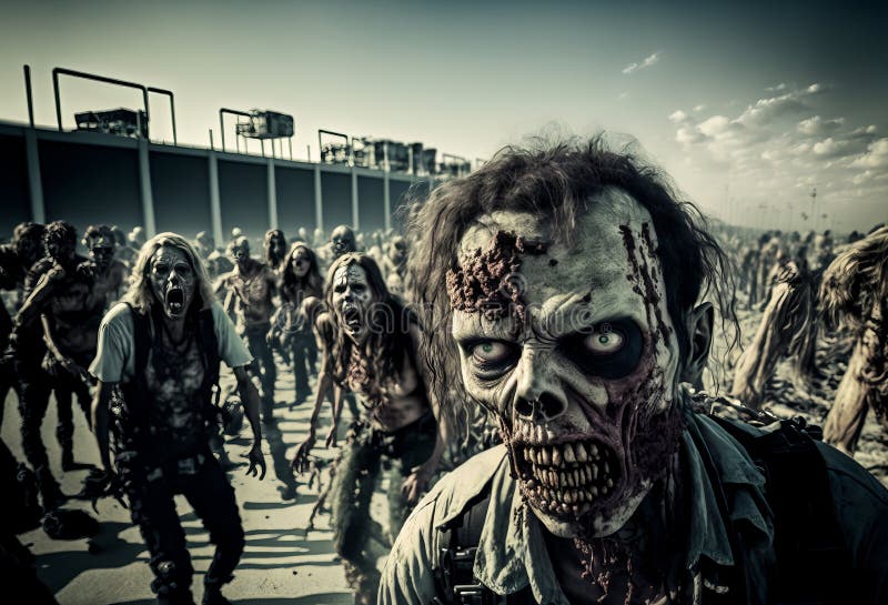 Zombie Horde. Zombie Apocalypse Scene Stock Illustration - Illustration of horror, dead: 264611496