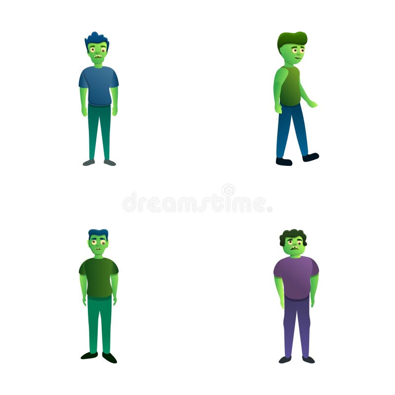 Zombie Icons Set Cartoon Vector. Funny Zombie Character Stock Vector ...